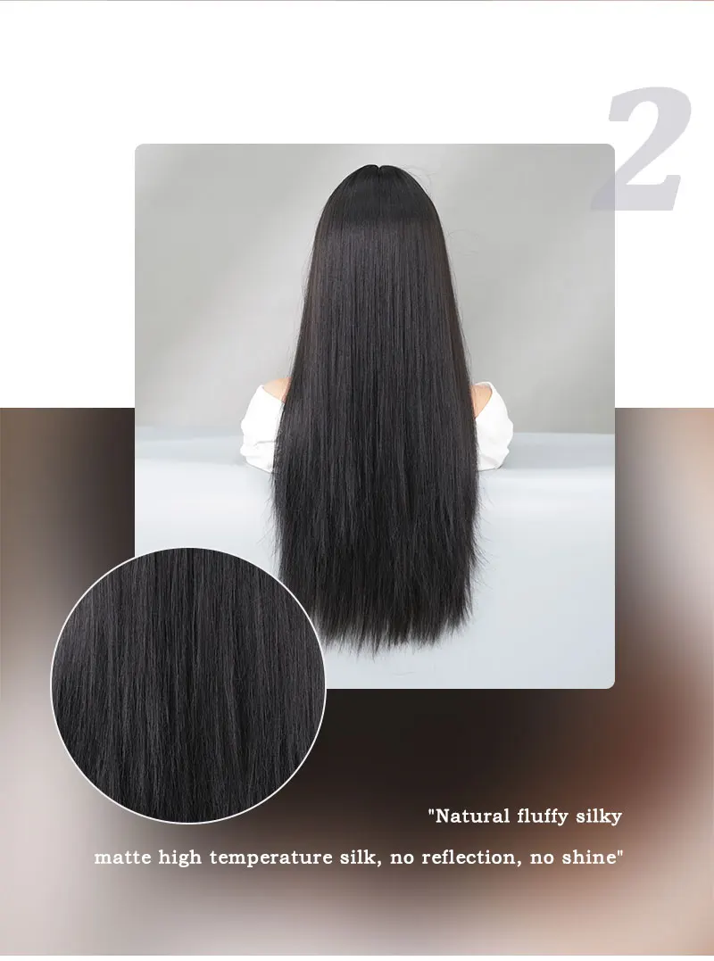 28 Inch Natural Black Long Straight Wig - Heat Resistant