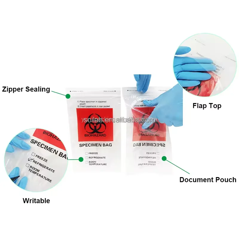 Sterile Sample Medical Biohazard Bags Specimen Transport Bag Document ...