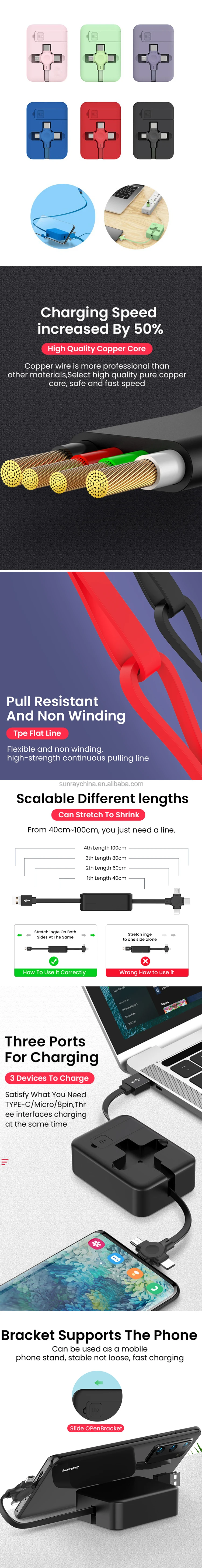 Promotion Custom Logo Macaroon Retractable Cable Portable 3 In 1 ...