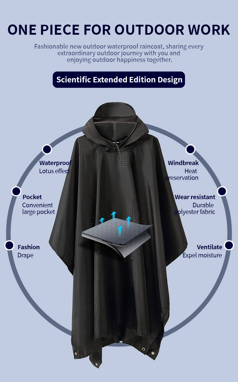 100% Waterproof Rain Poncho with Custom Logo - Perfect for Hiking & Camping