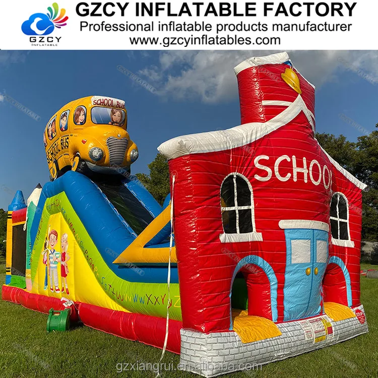 Large Inflatable Bouncy Castles School Bus Bounce House Obstacle Course ...