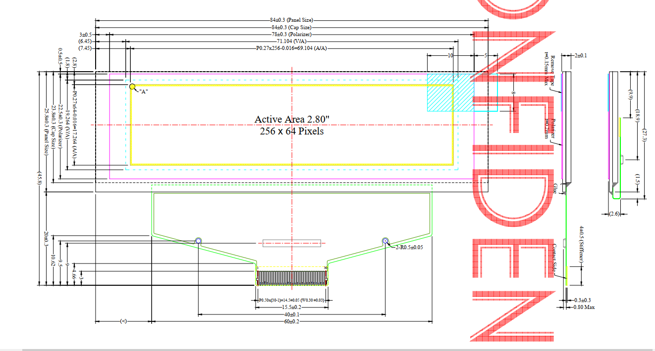 6800 8080 Parallel/spi/i2c Interface 2.8 Inch 256*64 Passive Matrix ...