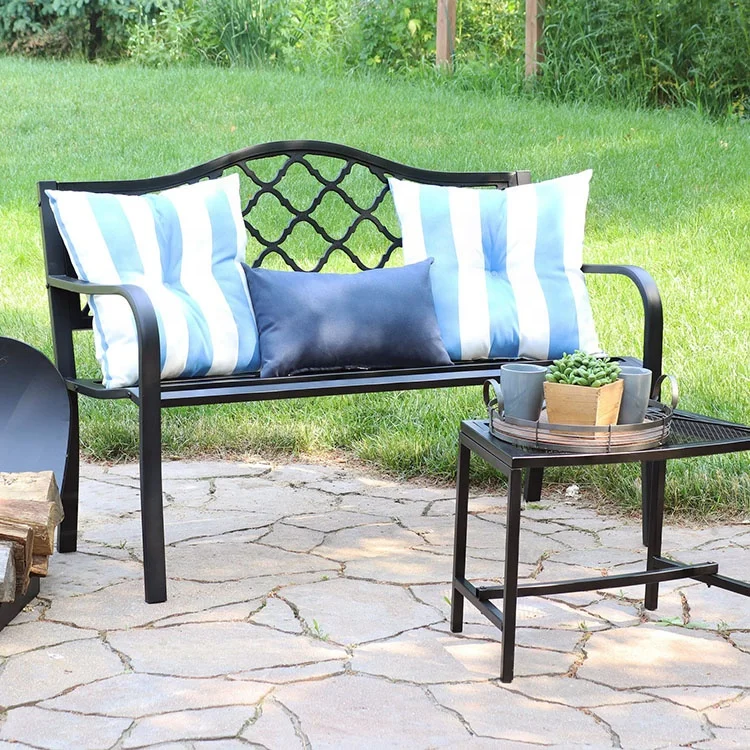 Antique Outdoor Black Cast Iron Grid Garden Bench Relaxing Park Bench ...