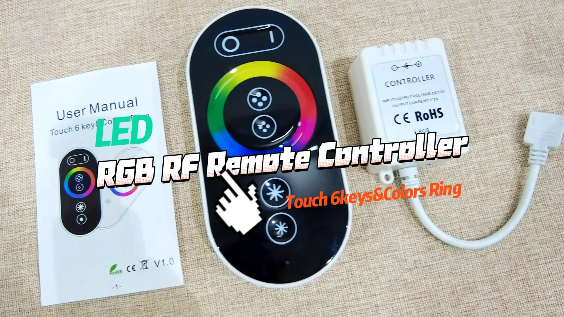 Led Rgb Rf Remote Controller Dc12-24v 18a 433rf Touch Colour Ring 6key ...