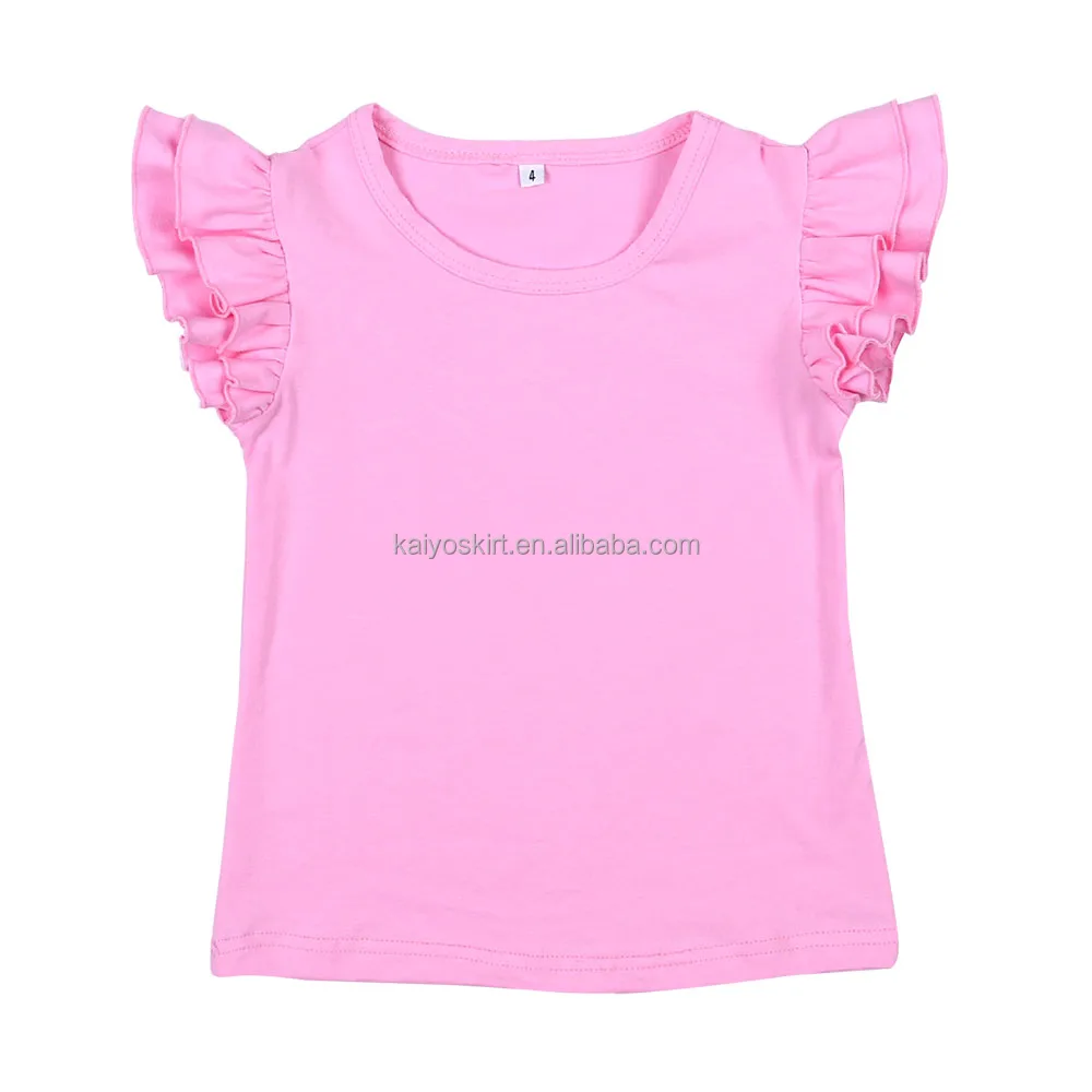 Rts Summer Cotton Baby Girls Double Ruffle Sleeve Shirt Plain Round ...