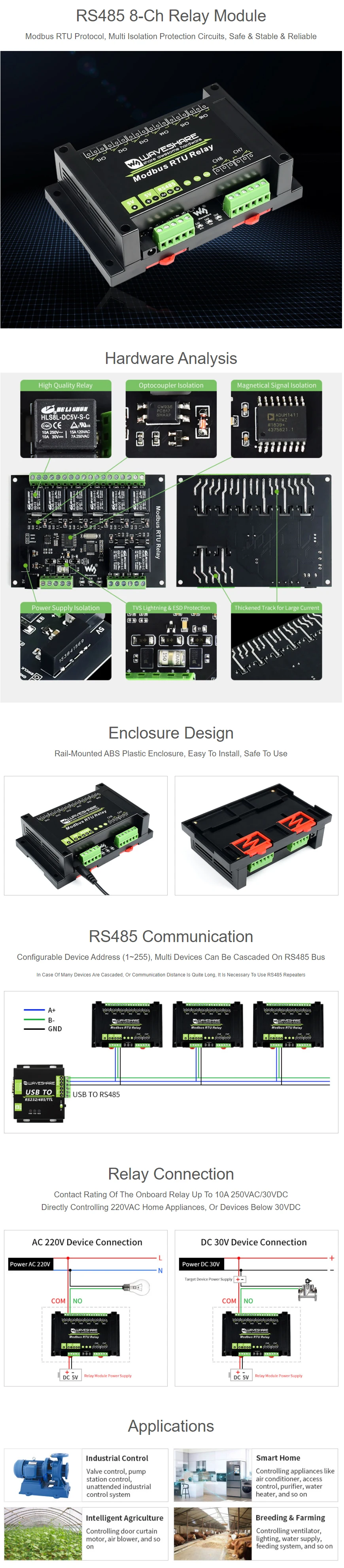 Industrial Modbus Rtu 8-ch Relay Module With Rs485 Interface,Multi ...