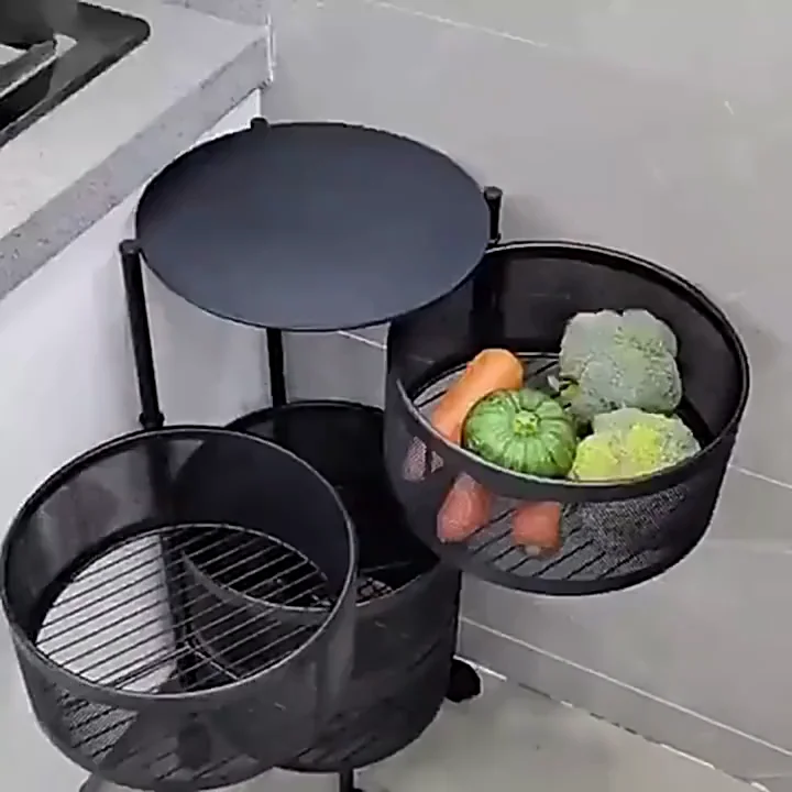3 Layers Rotating Vegetables Fruits Storage Shelf Household Round ...