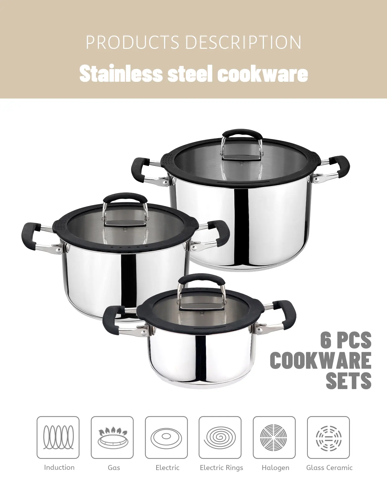 Wholesale High Quality 6pcs Kitchen Cooking Pots And Pans Stainless ...