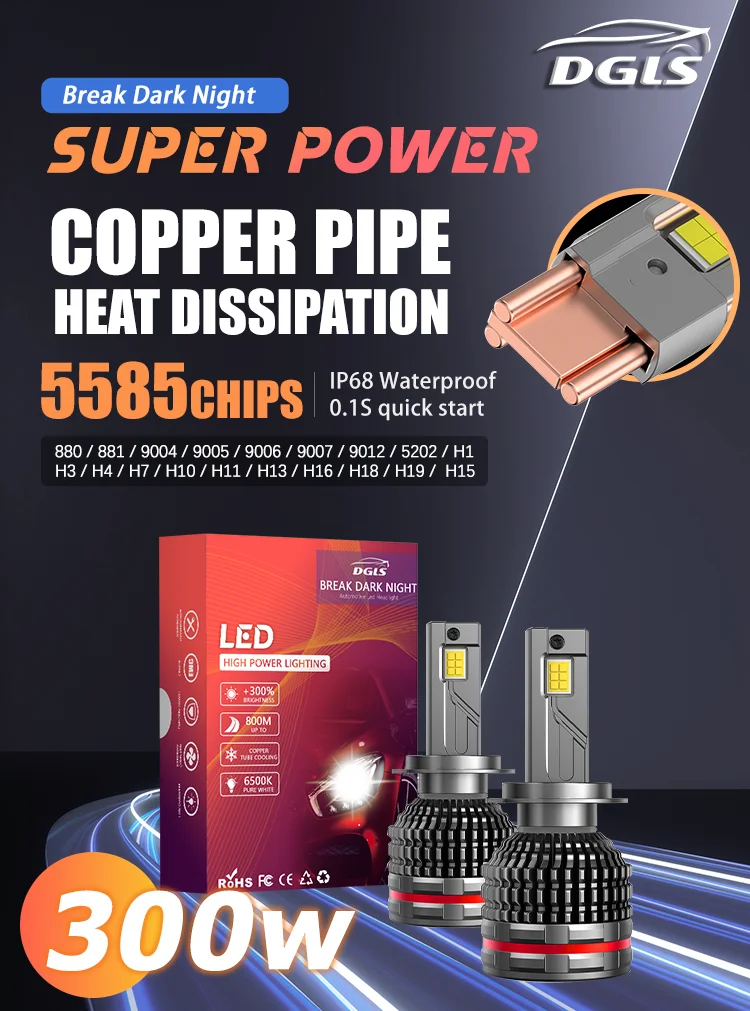High Power 300w 50000lm 5585 Csp Chip Auto Lighting System Car Led Lights 9005 9006 H1 H11 H3 H7 ...