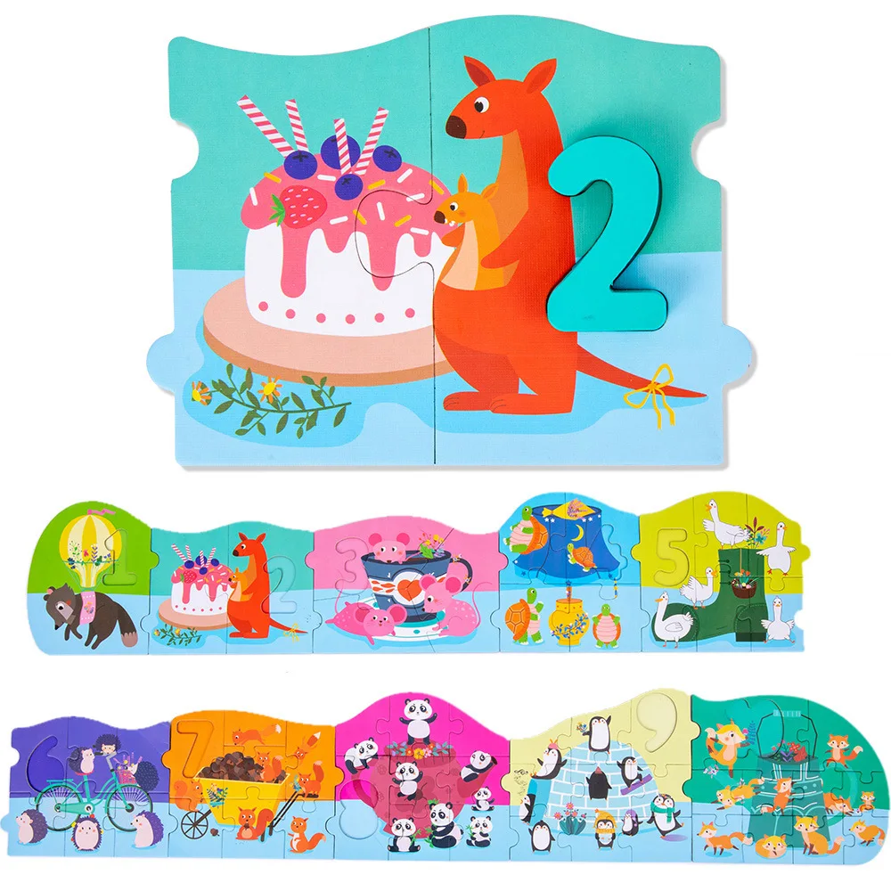 Montessori Children Wooden Animal Number Jigsaw Puzzle Game Educational ...