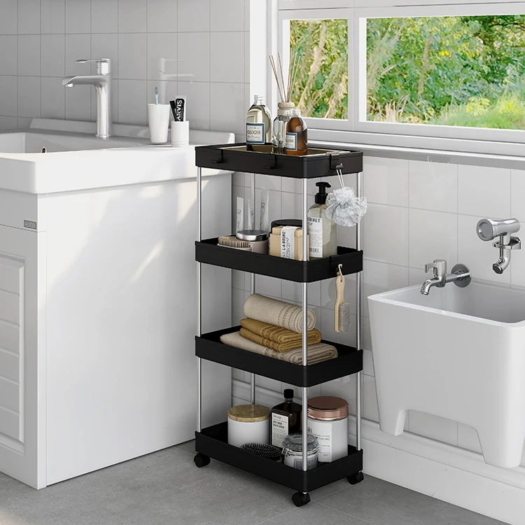 Removable Kitchen Bathroom Storage Trolley Rolling Ultra-thin Plastic ...