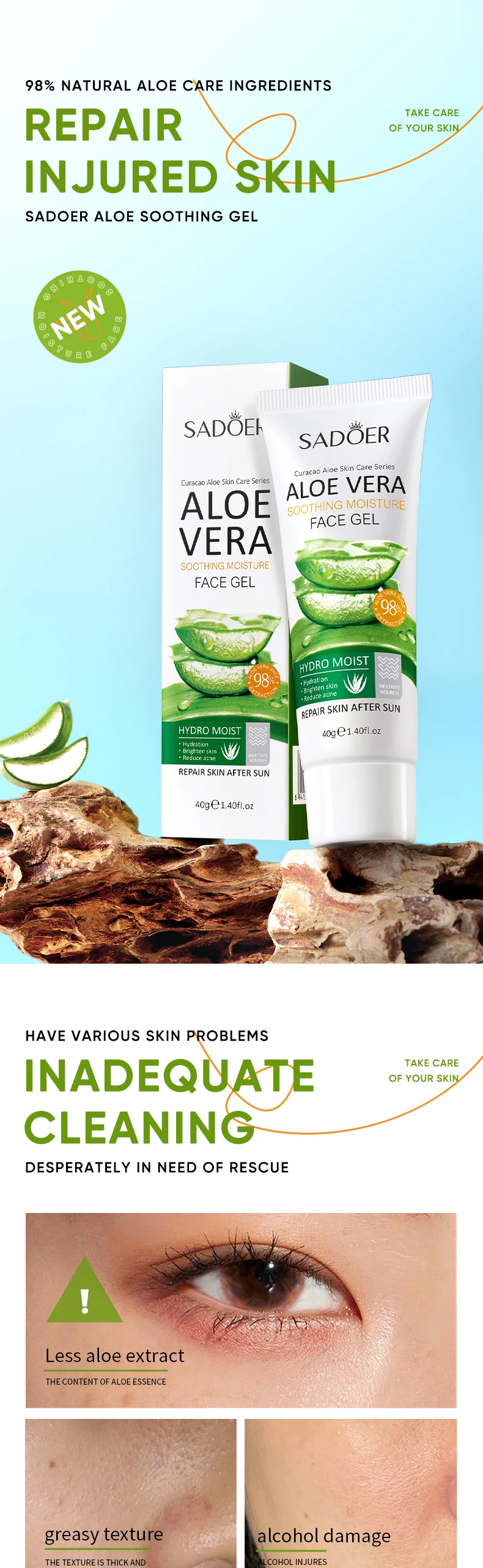 Private Label Obo Cosmetic Sadoer Natural Skin Care Moisturizing Forever Soothing Aloe Vera Gel ...