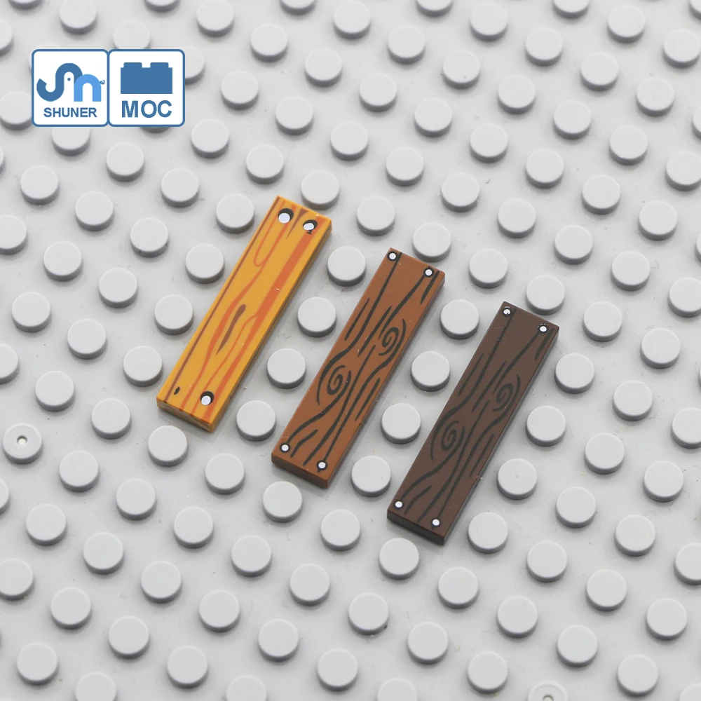 City Moc Brick Wood Grain Building Blocks Printed Tile 1x4 Pattern ...