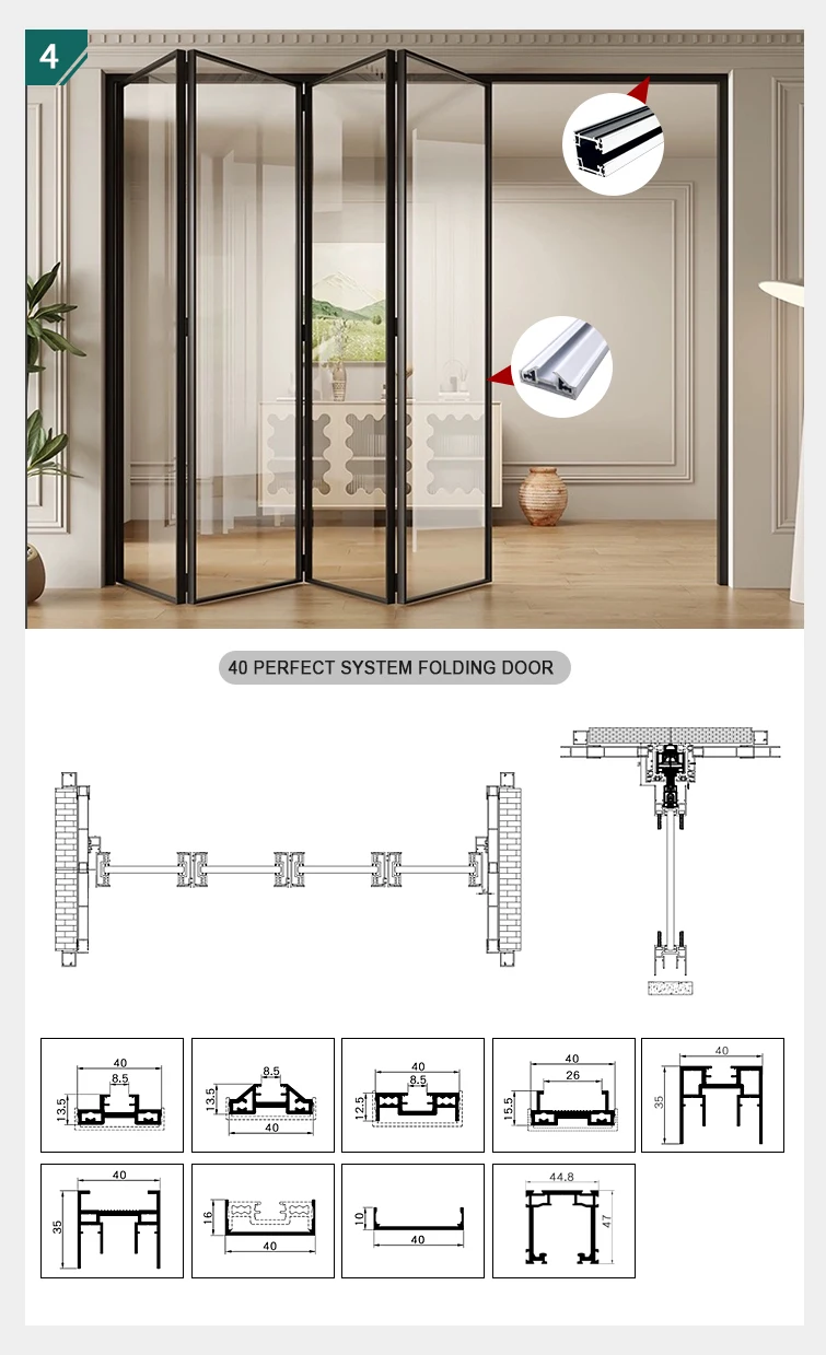 40 Trackless Sliding Door Hydraulic Buffer Frame - Ghost Aluminum Profile