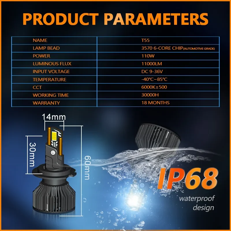 New Arrivals Auto Lamp T55 Mini Size 55w Cold White 5500lm Led ...