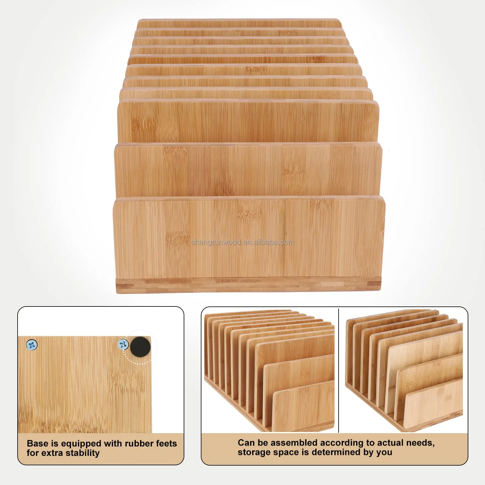Bamboo Desk Organizer Stackable Office Organizer 10 Slots Wood Desktop ...