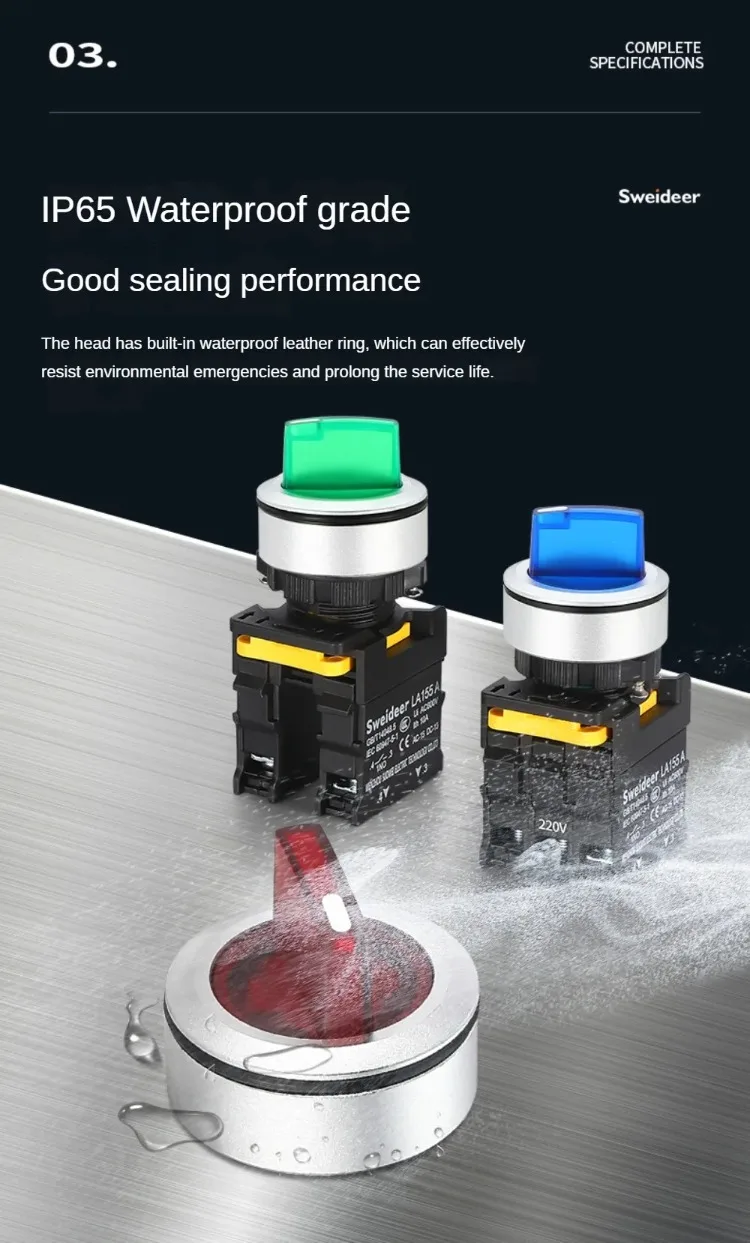 30mm Selector Switch Push Button With Led Light Self-locking Reset Knob ...