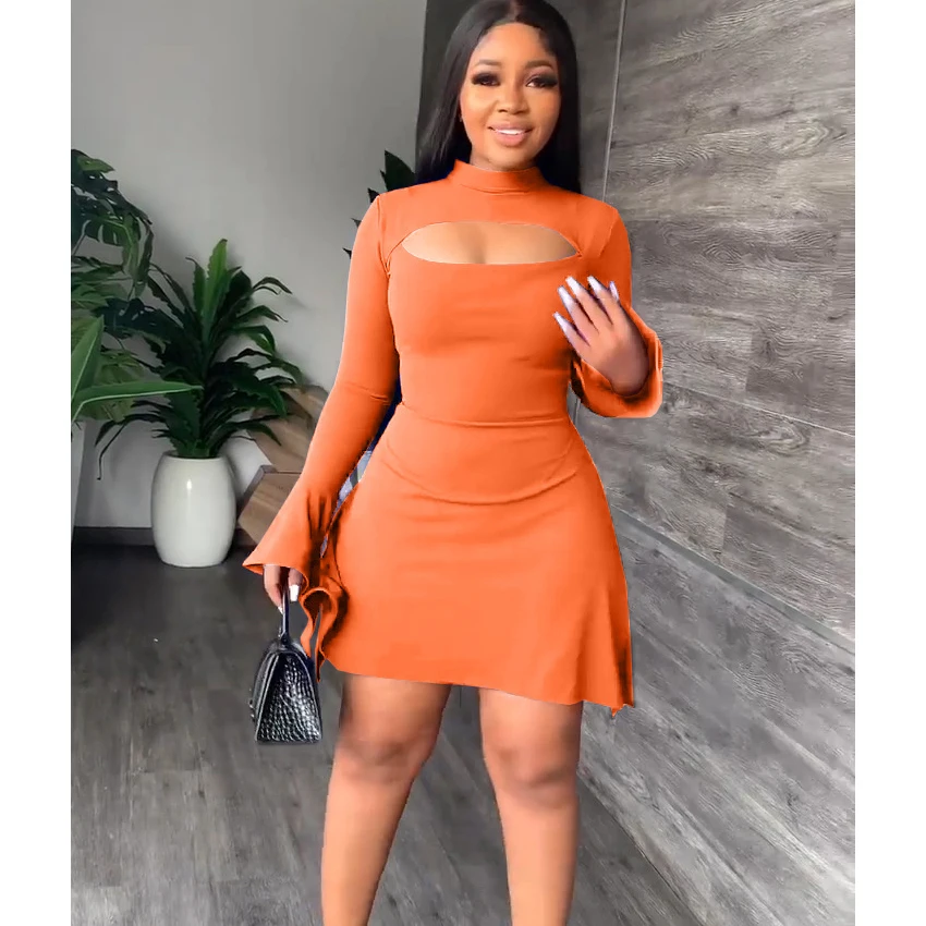 Fs9729d Women's Autumn Casual Long Sleeve Solid Color Dress - Buy Solid ...