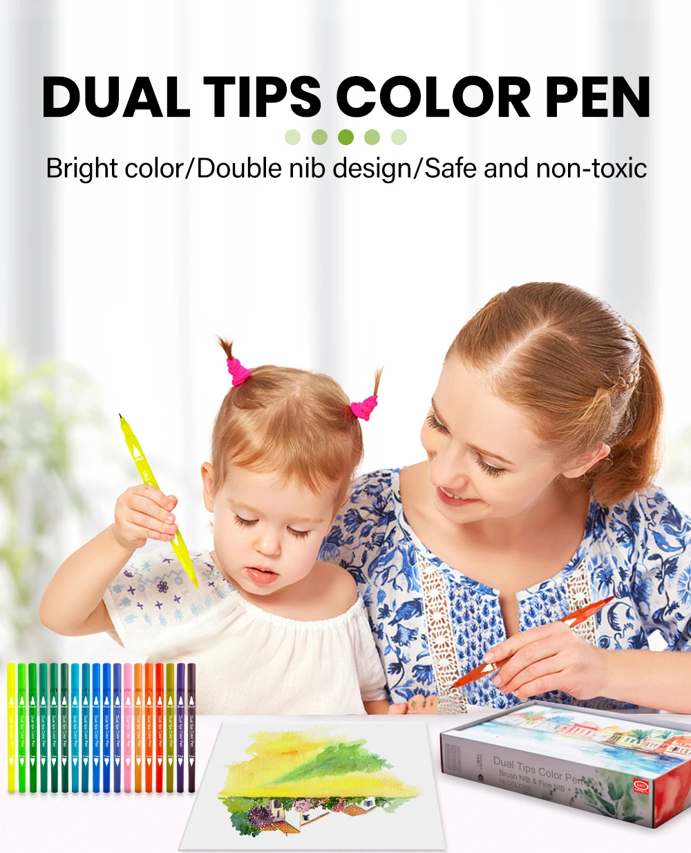 Custom Logo 24/48 Pack Children's Coloring Paint - Dual Brush Pen Set