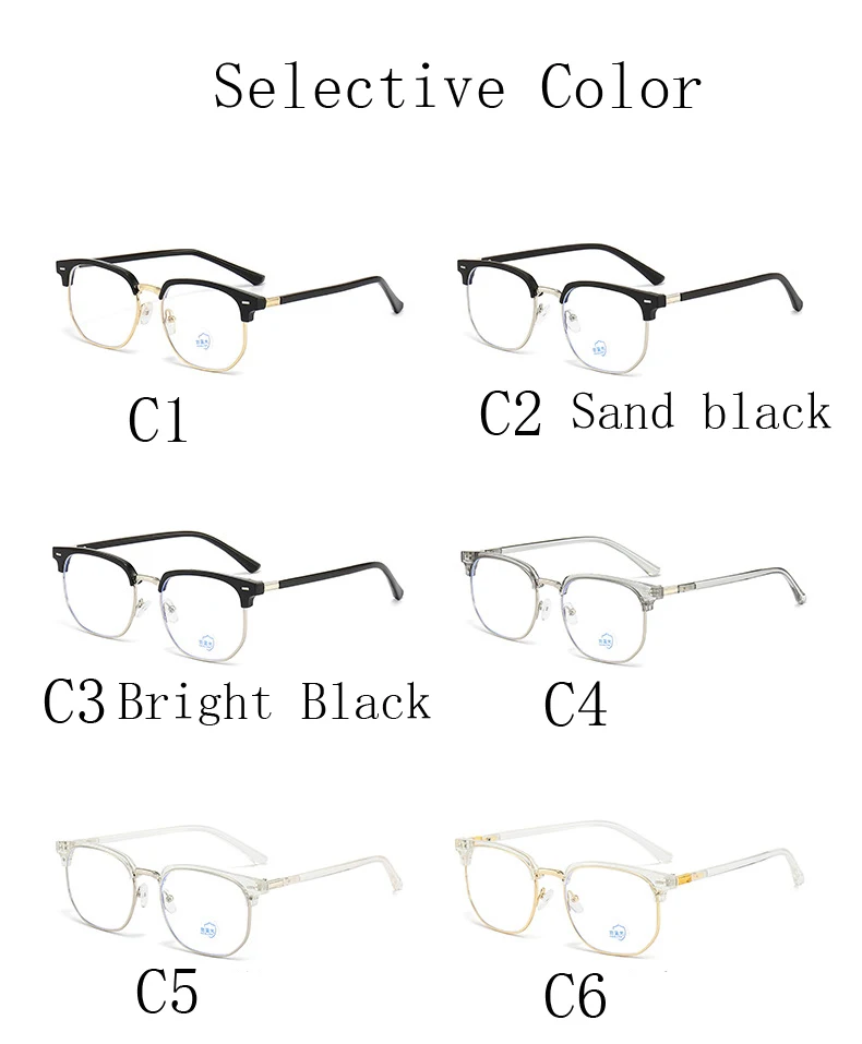 Fashion Square Half Frame Metal Frame Glasses for Anti Blue Light