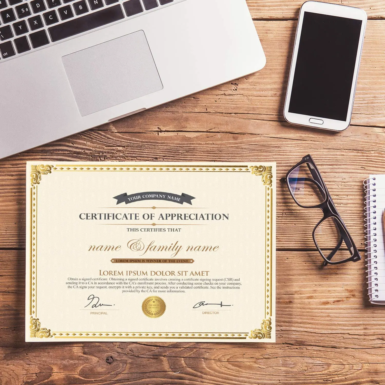Custom Gold Foil Certificate Paper with Metallic Border - OEM