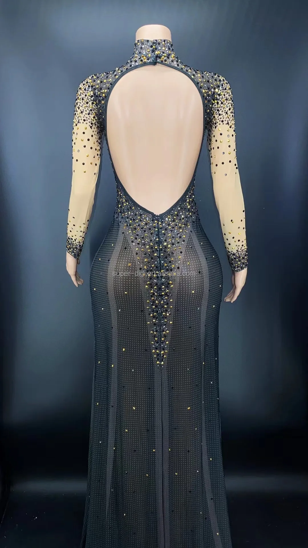 Luxury Stage Costume Party Cloth Sexy Feather Stitching Gown Slim Short ...