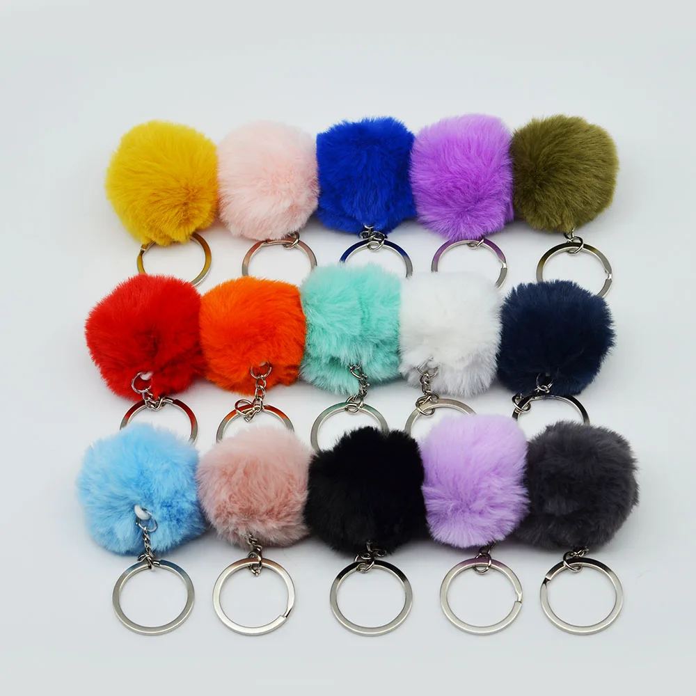 5cm Diy Silver Cute Puffy Plush Fluffy Fur Balls Pompom Pom Keychain ...