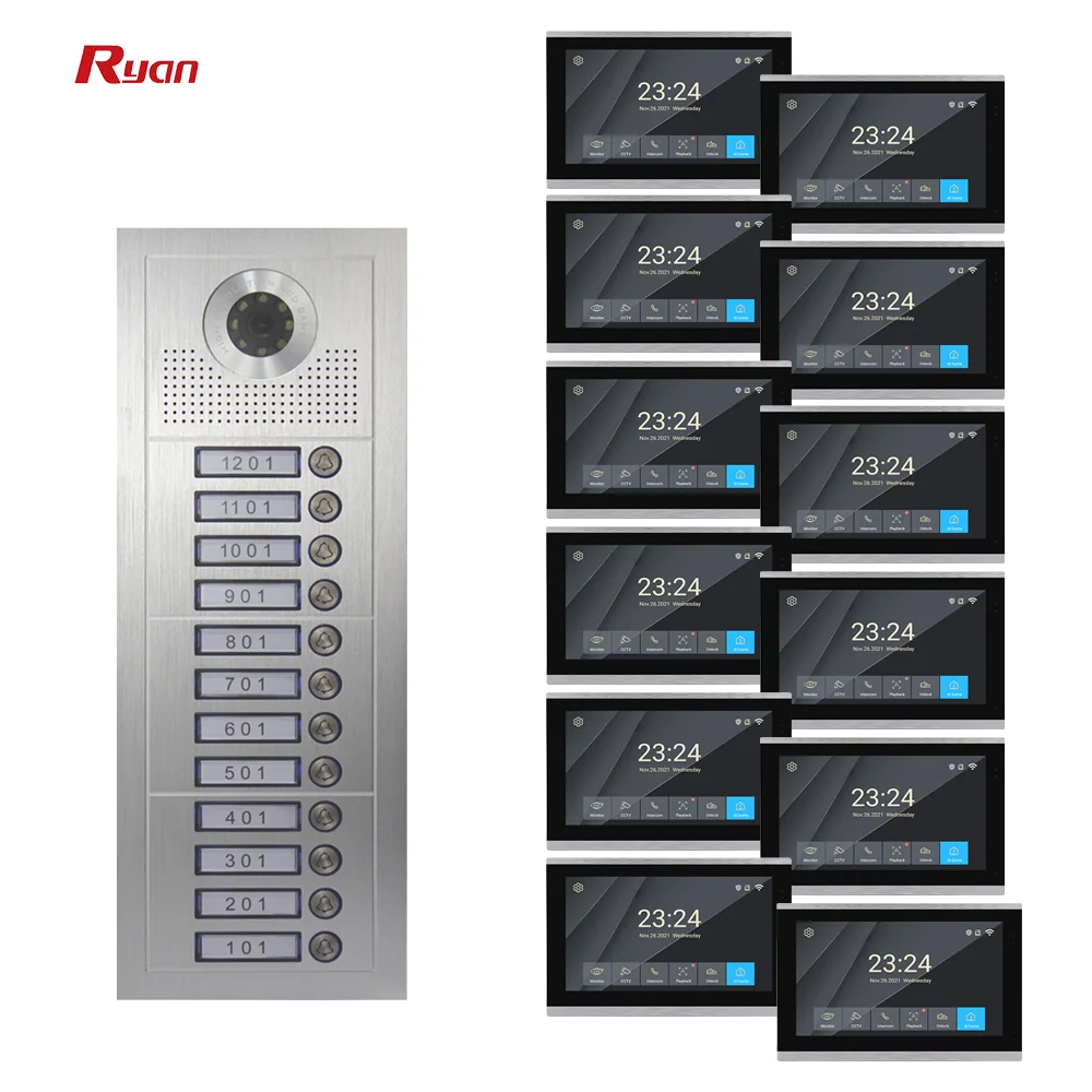 4 Way Intercom System - Video Doorphone for Multi Apartments