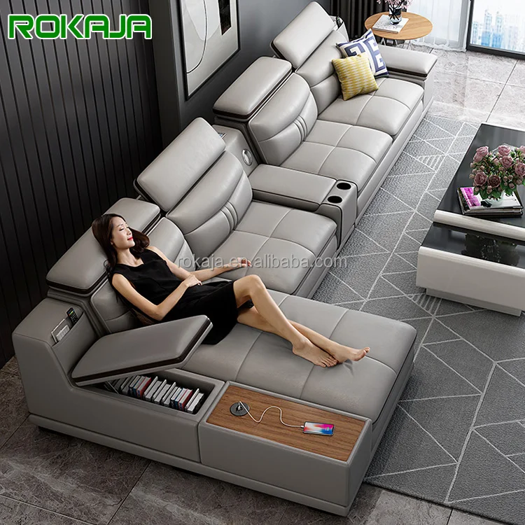 Modern Leather Smart Sofa Set - Multifunctional & Stylish