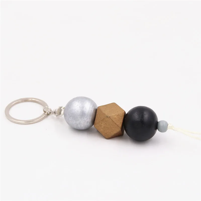 New Multicolor Geometric Girls Round Wood Beads Keychain For Bag - Buy ...