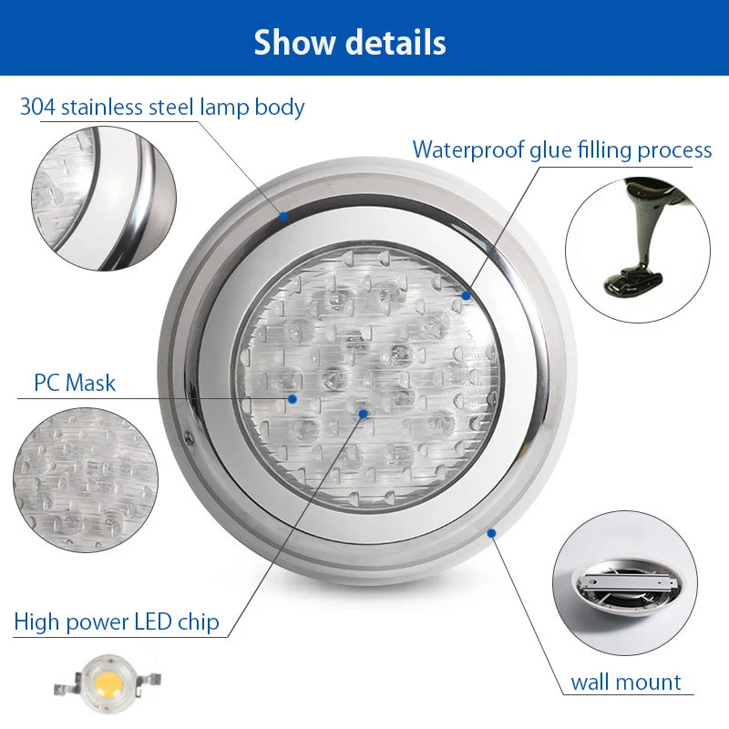 18W 24W 36W RGB LED Swimming Pool Light Stainless Steel Wall Mounted IP68 Waterproof Underwater ...