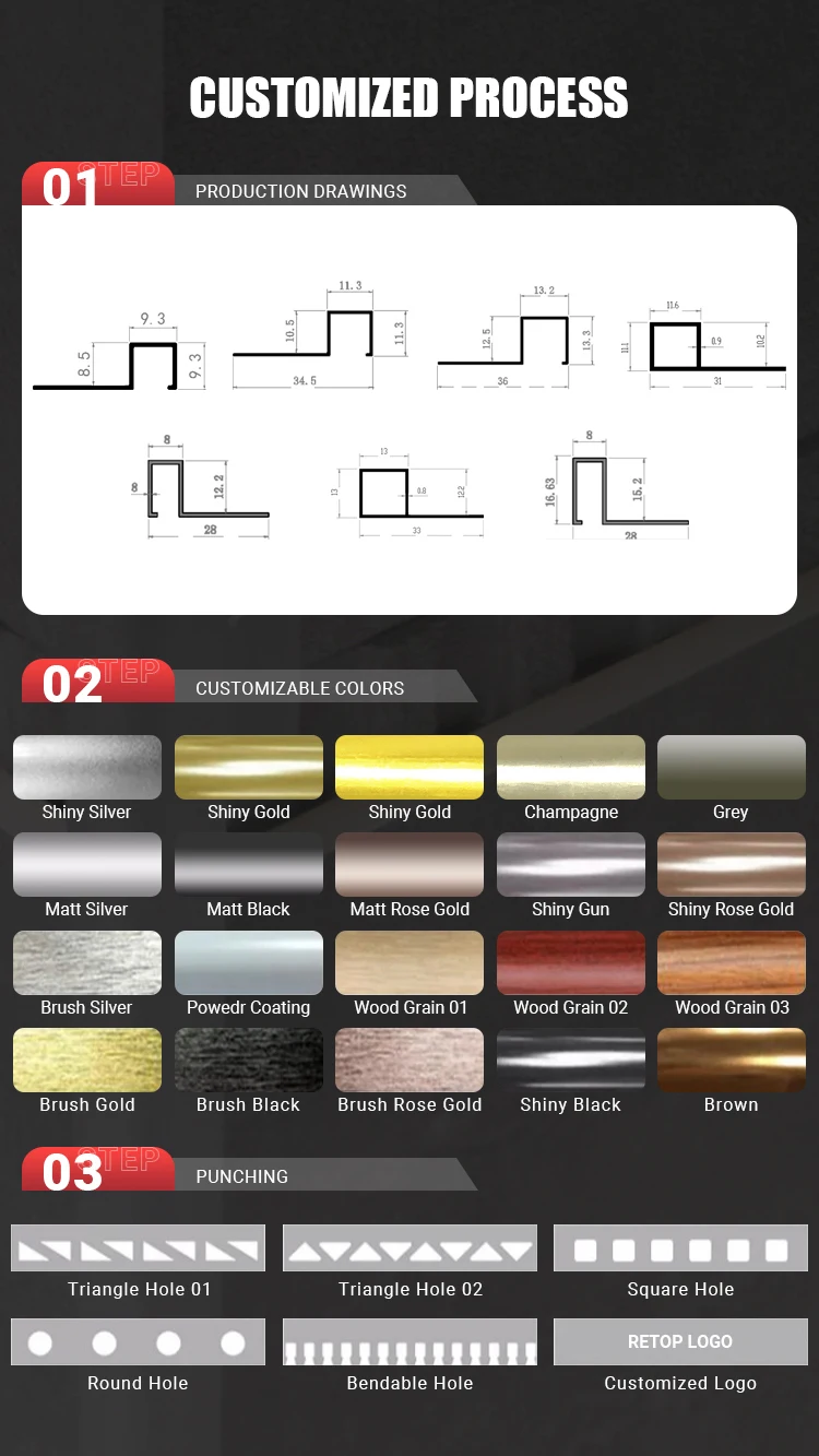 Anodized Gold Aluminium U Channel Tile Border Trim Flexible Wall ...