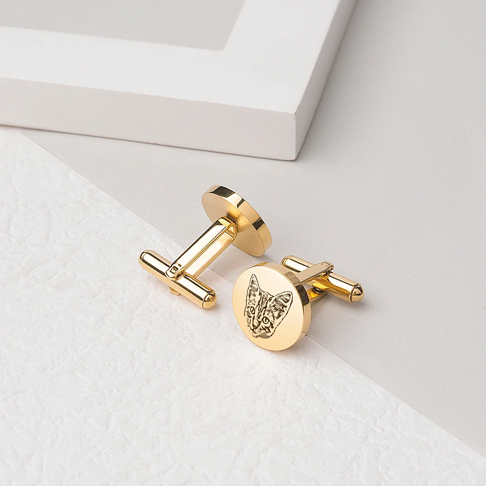 Stainless Steel Logo Engrave Custom Gold Plated Cufflinks Wedding Gift ...