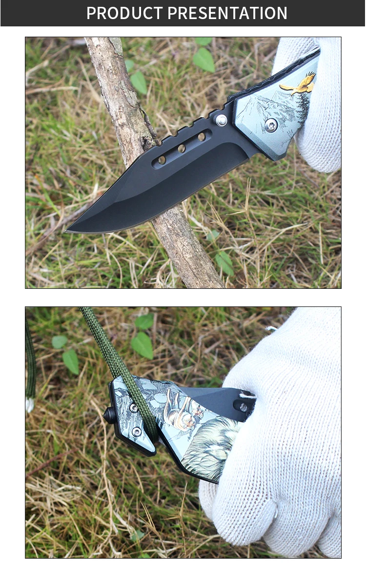 RTS Stainless Steel Wolf UV Handle Sharp Jungle Folding Pocket Survival ...