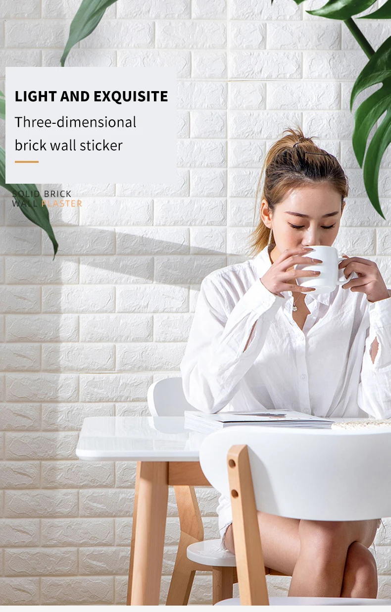 White Faux Foam Brick Wall Panels Peel And Stick Waterproof For Bedroom ...