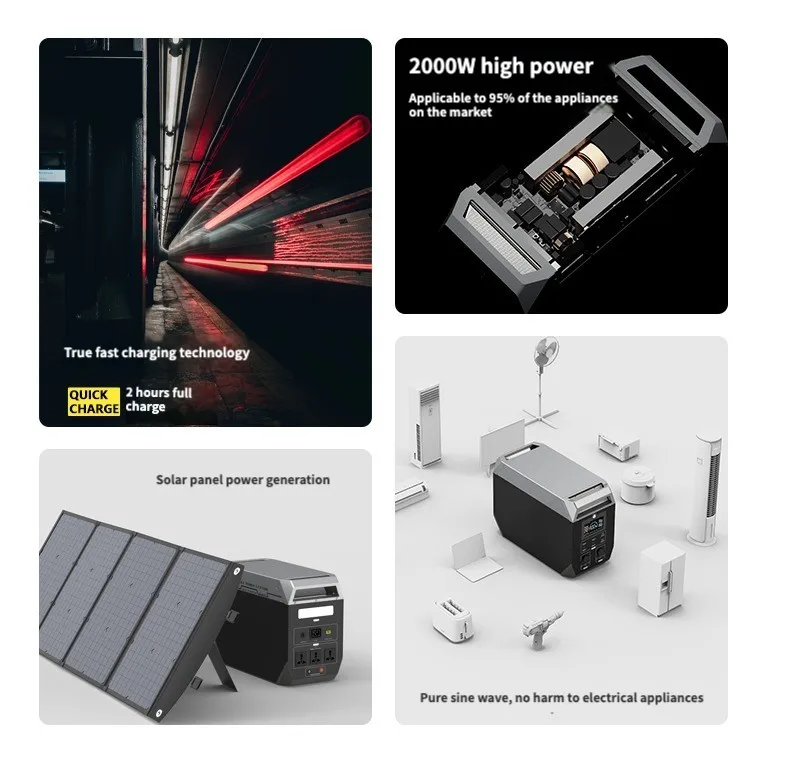 2000W 2000WH Portable Power Station Bank Supply Solar Generator ...