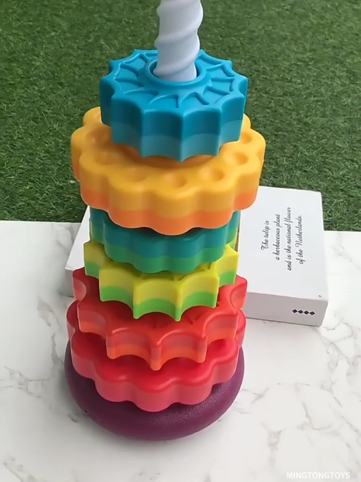 Baby Brain Development 6 Pcs Nesting Circle Rotating Tower Toy Rainbow ...
