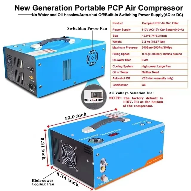 PCP Pump PCP air Compressor 4500Psi/30Mpa Built-in Power Adapter ...