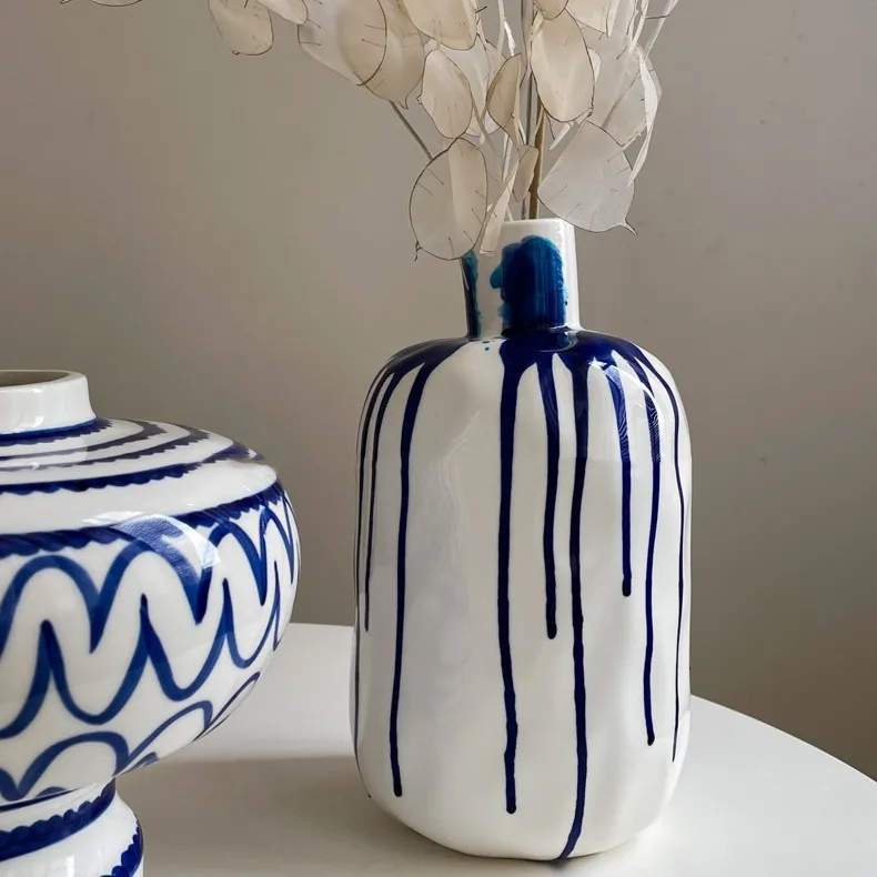 White Glazed Ceramic Vase With Splash Ink - Buy Vase For Home Decor ...