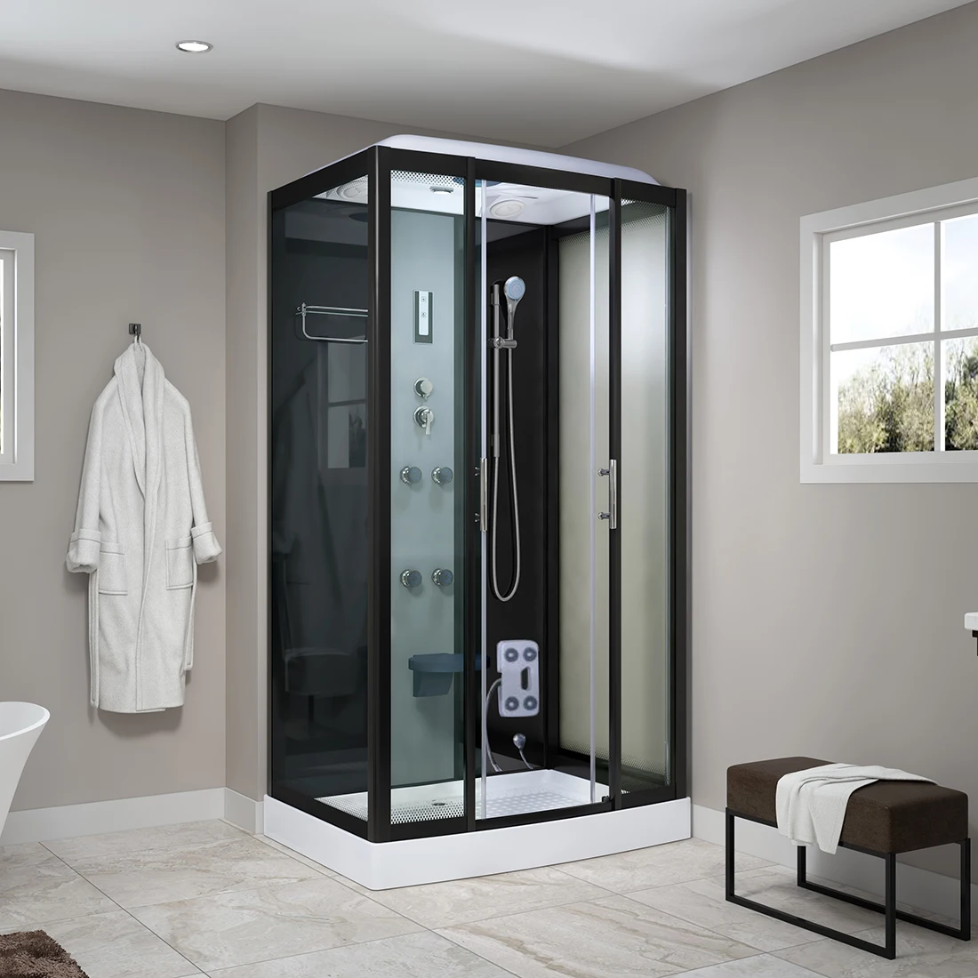 Corner Bath Shower Cubicle - Modern Glass & Tub Combo