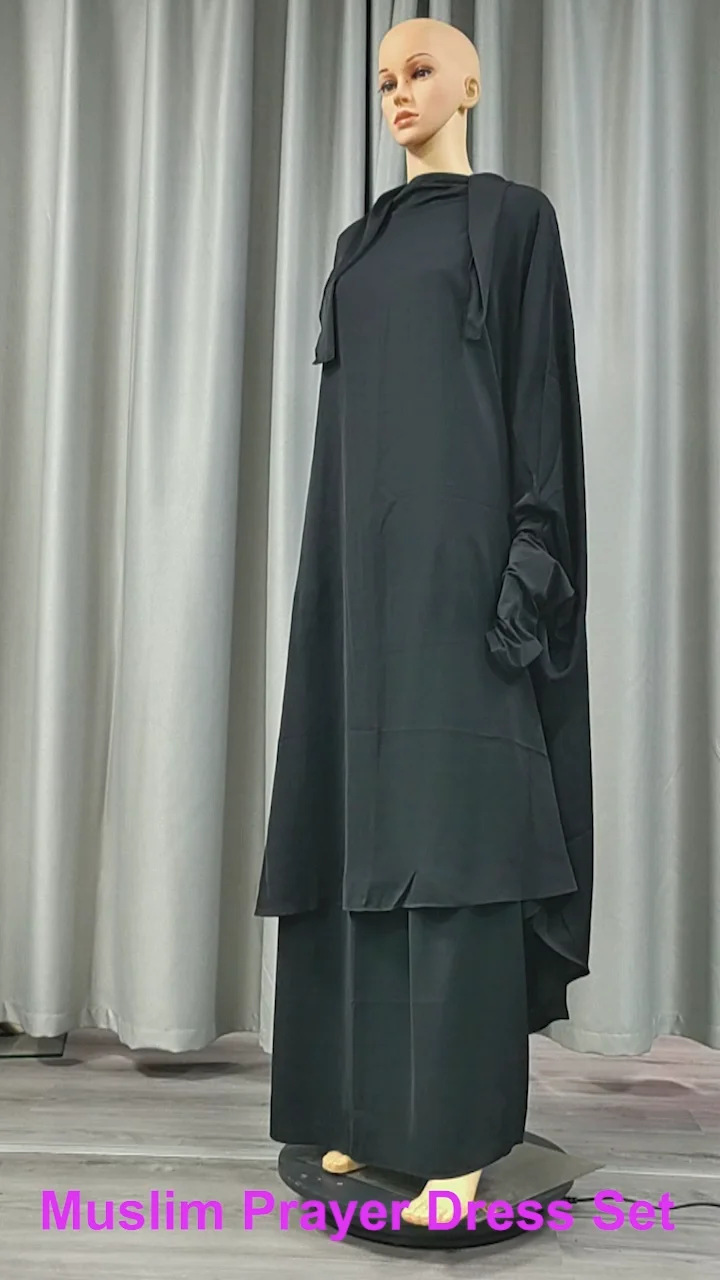 Ramadan Eid Djellaba Suit Abaya Dubai Two Pieces Muslim Sets Hijab Dress Abaya Turkey Islam ...