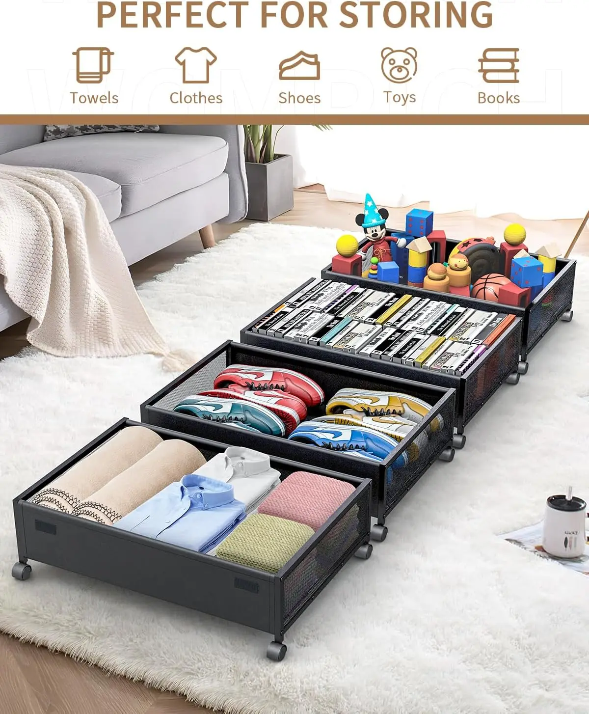 Extra Large Under Bed Storage Containers with Wheels Waterproof Under ...