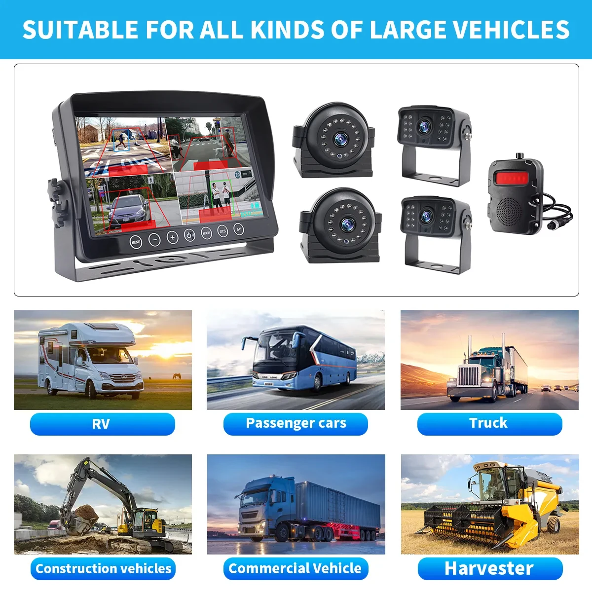 9 Inch AI Bus Backup Camera with Pedestrian Detection