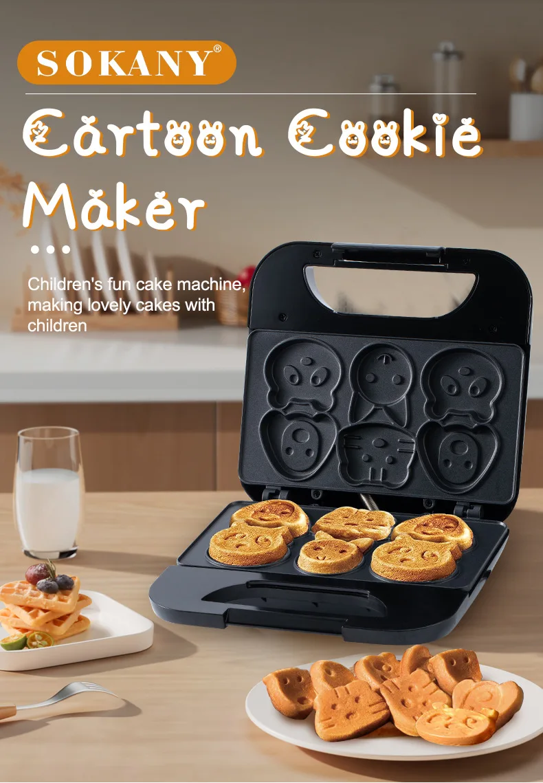 110v 220v Cartoon Smiley Waffle Non-stick Grilled Panini Press ...