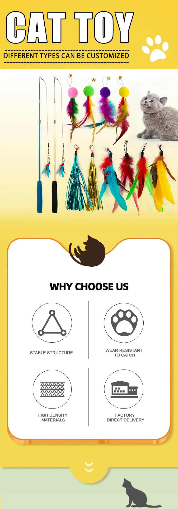 Kitten Play chase Funny Pet Cat Toys Interactive Fishing Feather Cat ...