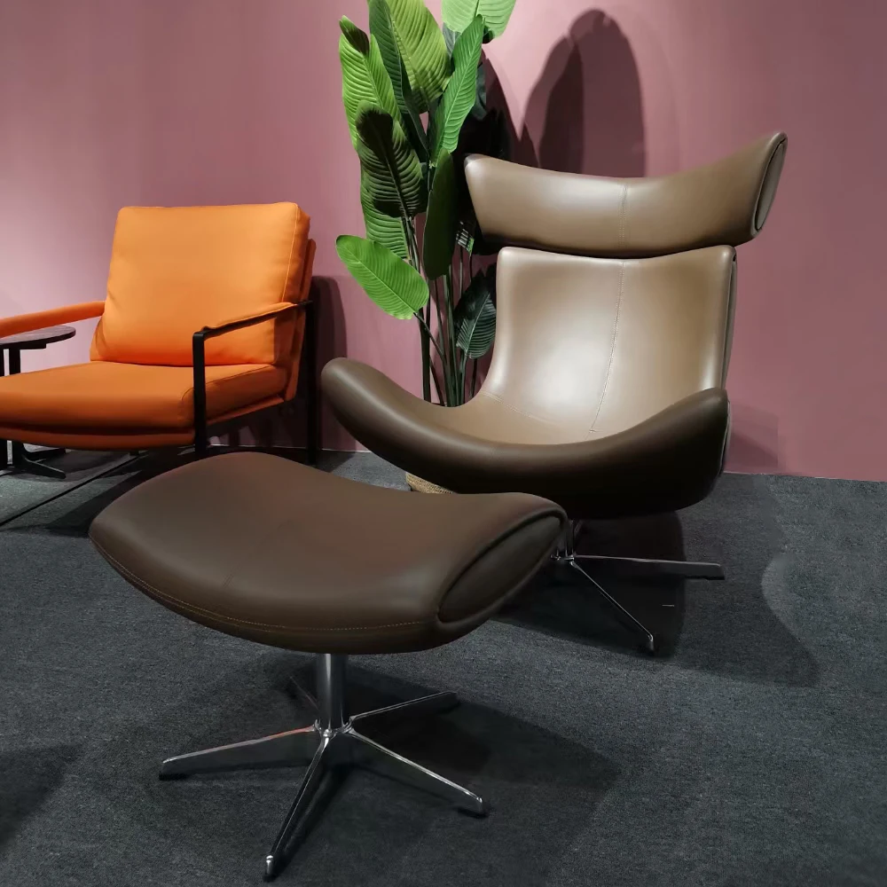 Luxury Modern Leather Orange Shrimp Leisure Chair Swivel Relaxing ...