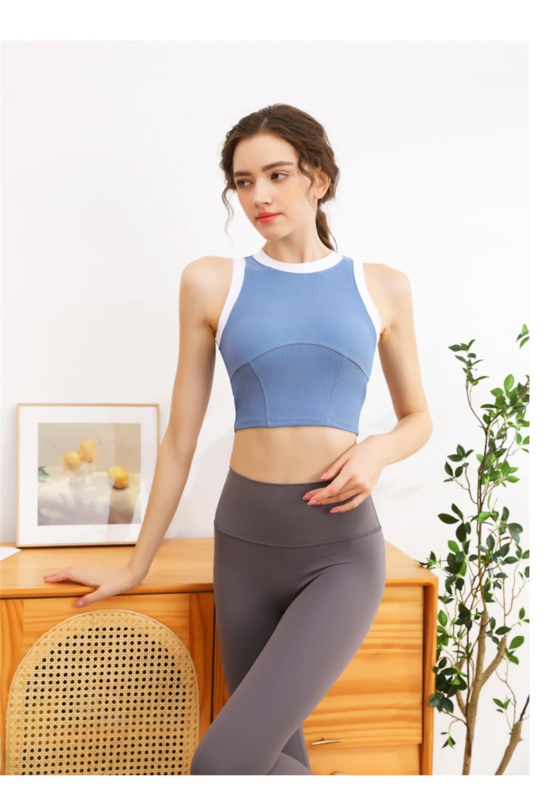 Aoyema Sportswear Wear Contrast Stitch Crop Sports Tank Top High ...