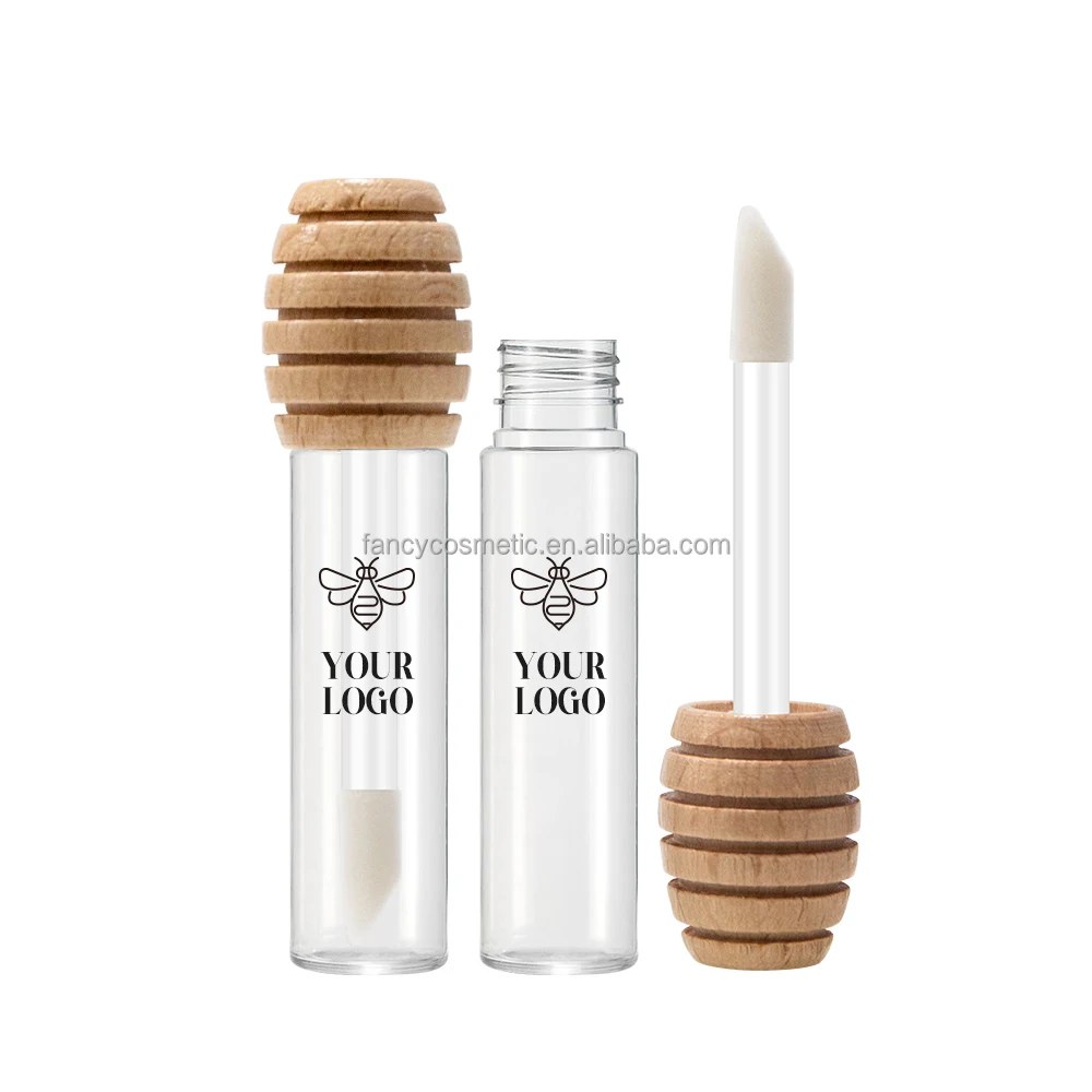 12ml Honey Oil Lip Gloss Tubes Wooden Lid With Transparent Lip Bottle ...