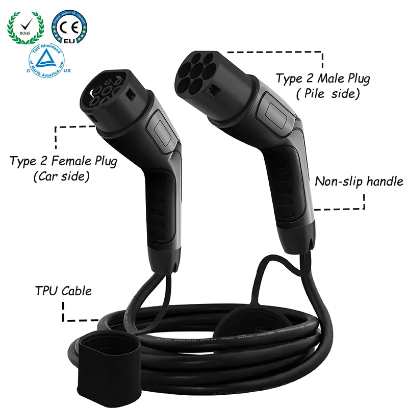 Single Phase 32A 7KW 5m Type 2 to Type 2 EU Standard Electric Vehicle Charge Cable With Good ...