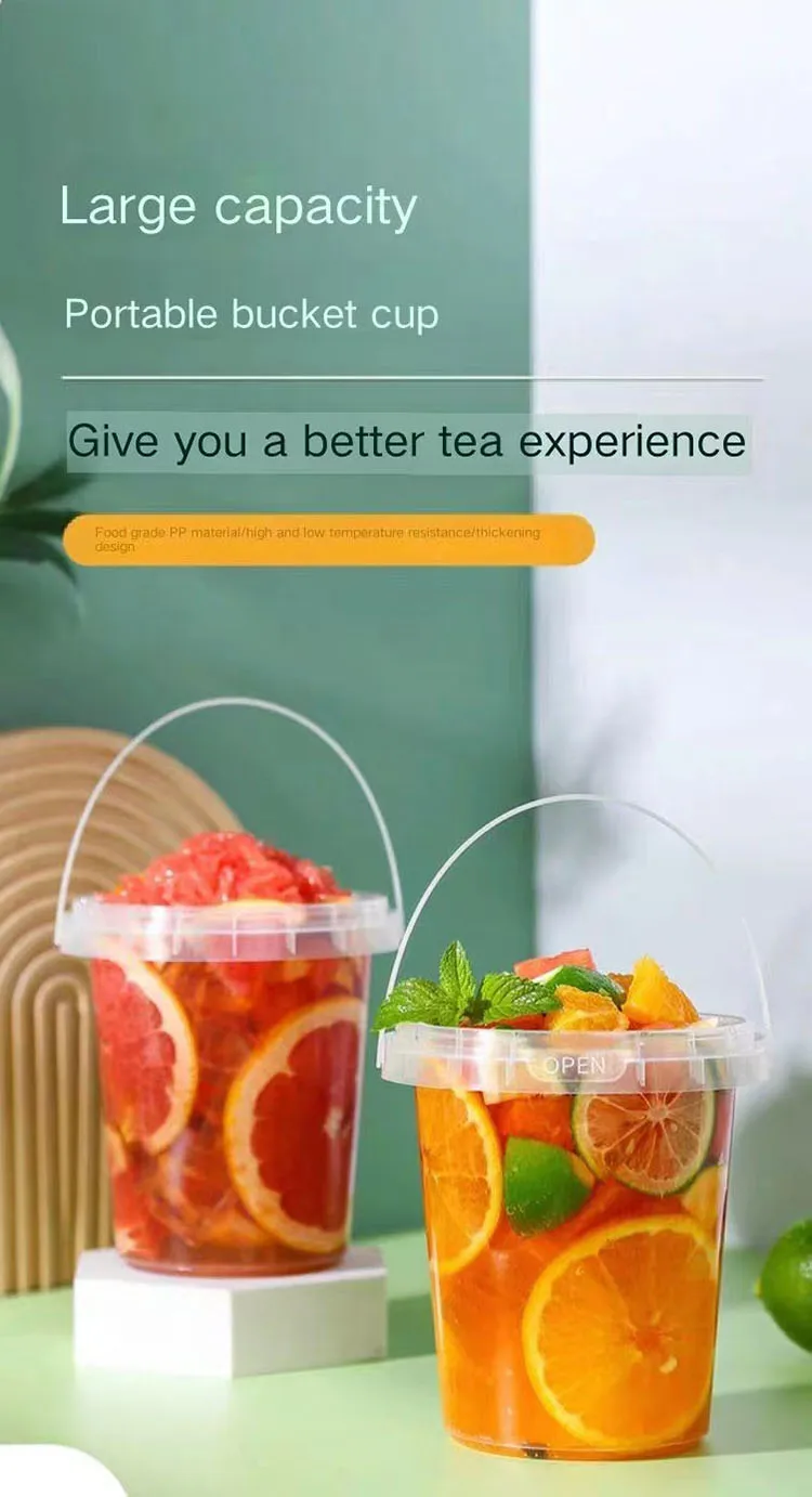 Custom 32oz Clear Fruits Buckets Cups With Handle Wholesale Disposable ...